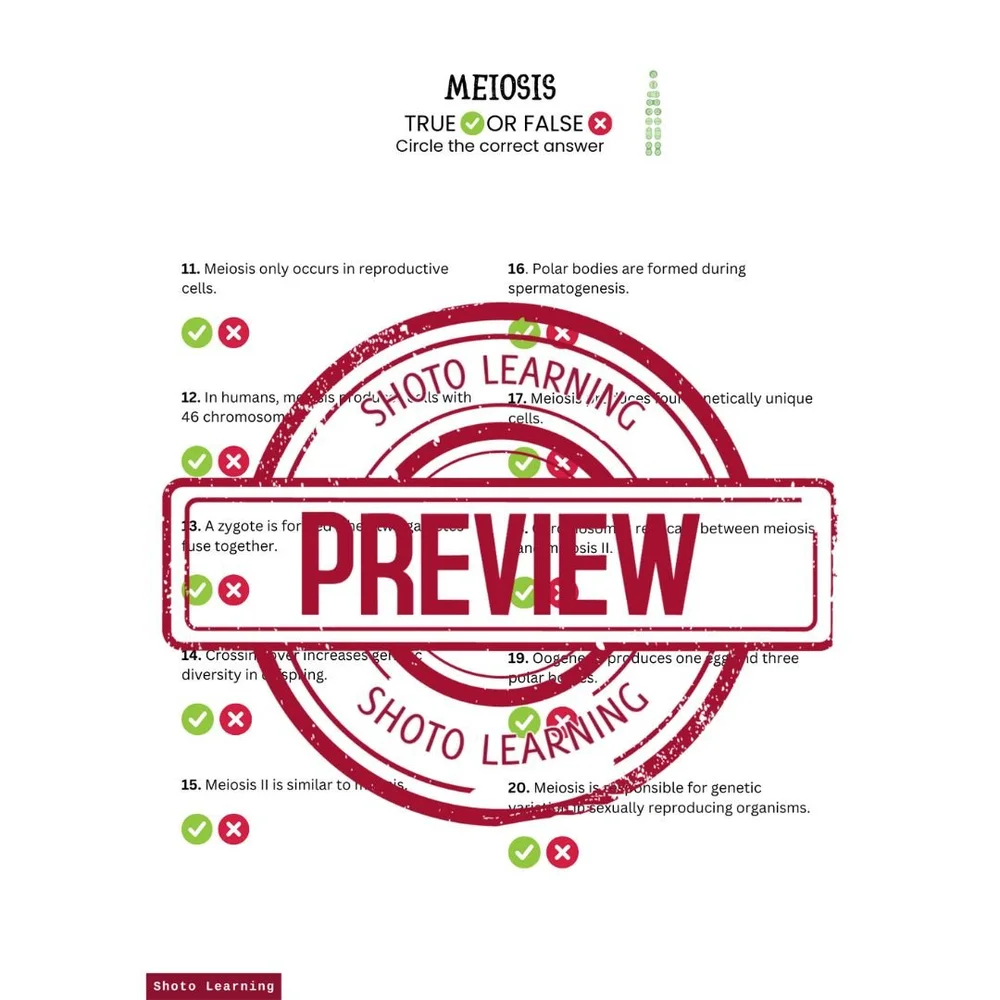 Meiosis Multiple Choice Worksheet | 20 Questions & Answer Key