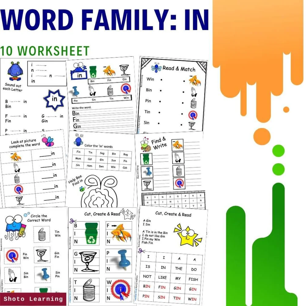 EN Word Family CVC Blend Worksheet Bundle for Speaking, Reading & Writing