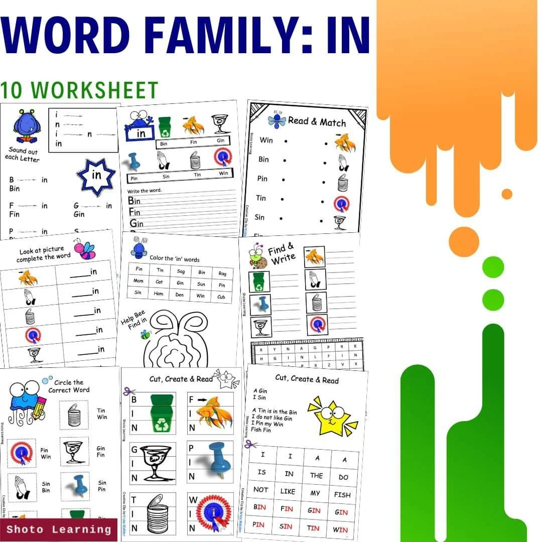 EN Word Family CVC Blend Worksheet Bundle for Speaking, Reading & Writing