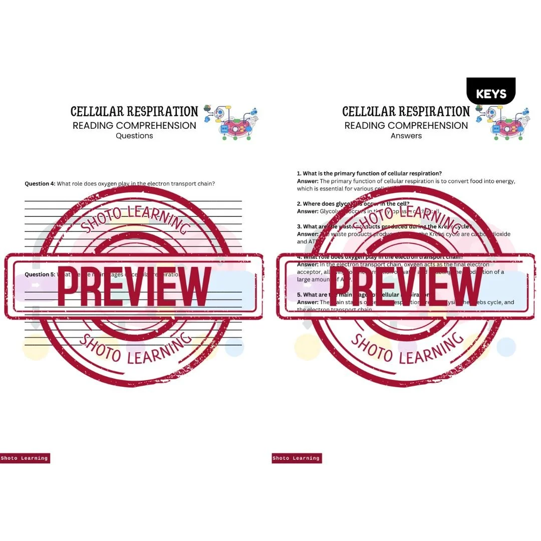 Cellular Respiration Label Worksheet | Word Box & Answer Key