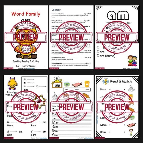 EN Word Family CVC Blend Worksheet Bundle for Speaking, Reading & Writing