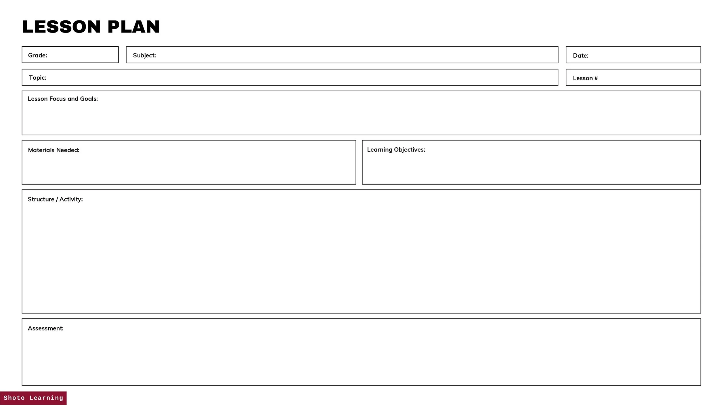 Lesson Plan — Shoto Learning | English | Math | Science Worksheets