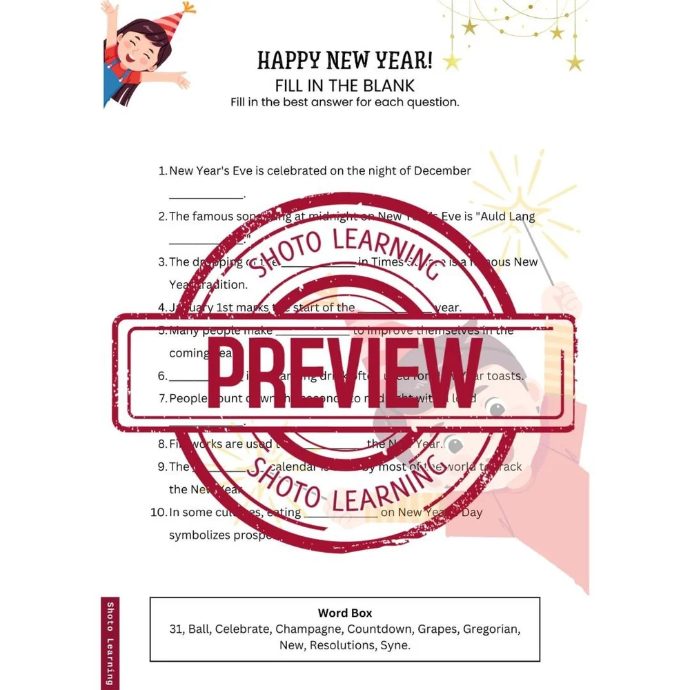 Fun New Year Missing Letter Worksheets – Perfect for Kids!