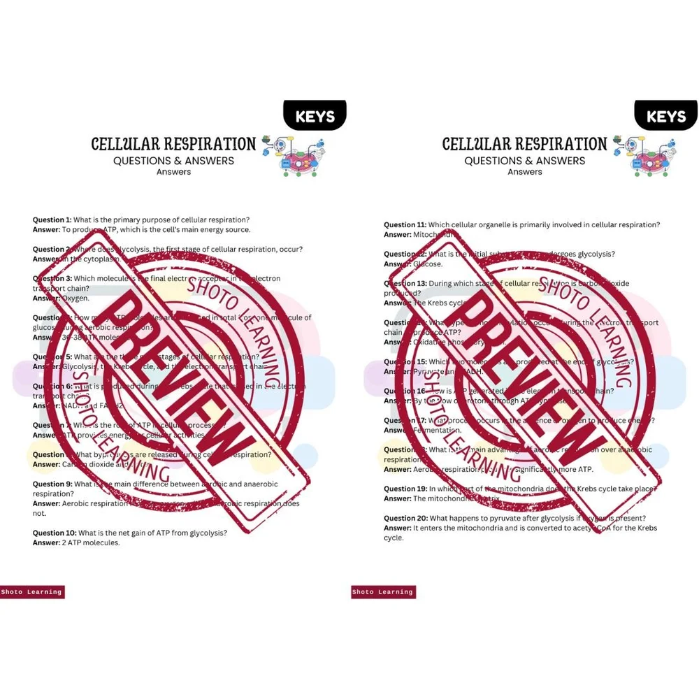 Cellular Respiration Label Worksheet | Word Box & Answer Key