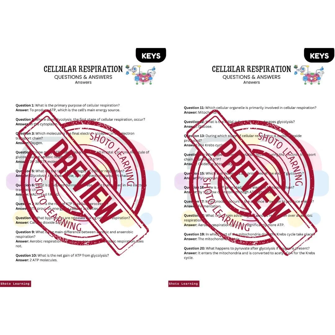 Cellular Respiration Label Worksheet | Word Box & Answer Key