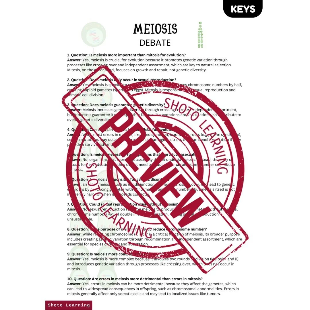 Meiosis Short Questions & Answers Worksheet | 20 Questions PDF