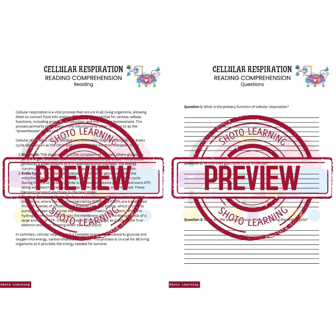 Cellular Respiration Label Worksheet | Word Box & Answer Key