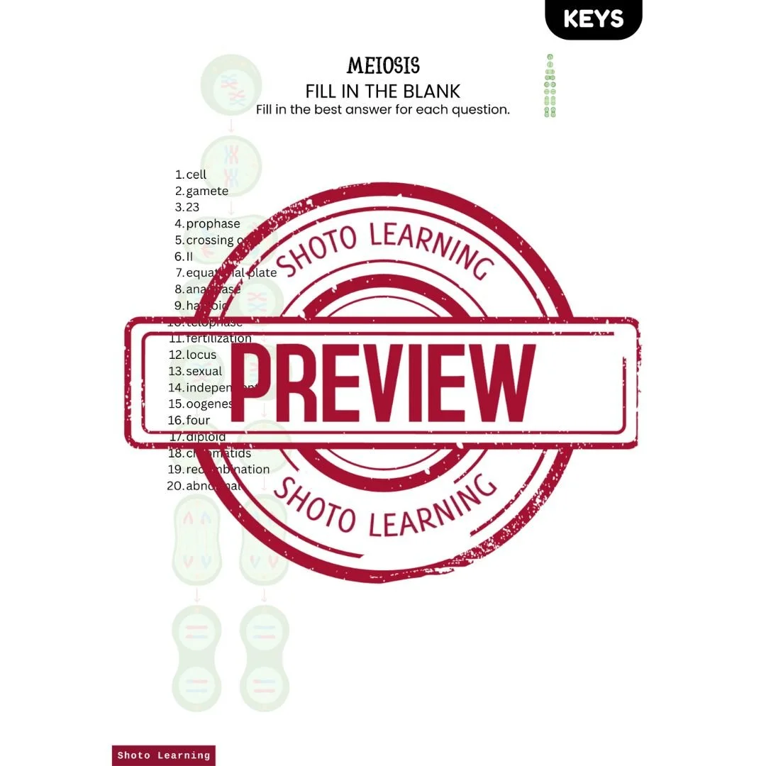 Meiosis Short Questions & Answers Worksheet | 20 Questions PDF