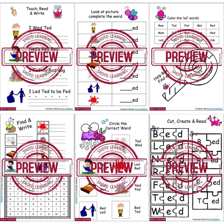 ED Word Family Worksheets & Activities – CVC & Blends