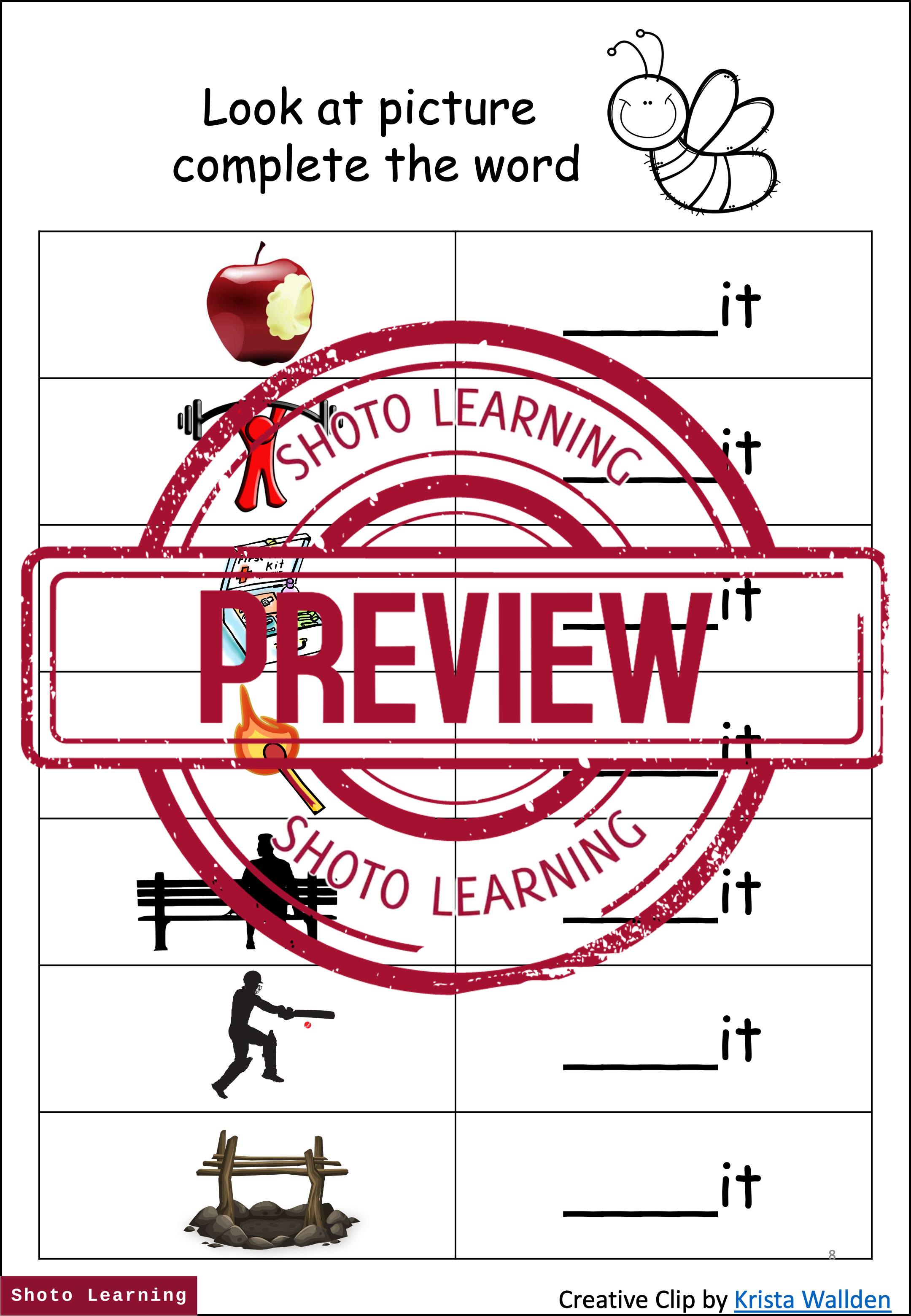 IT Word Family CVC Blend Worksheet Bundle for Speaking, Reading & Writing