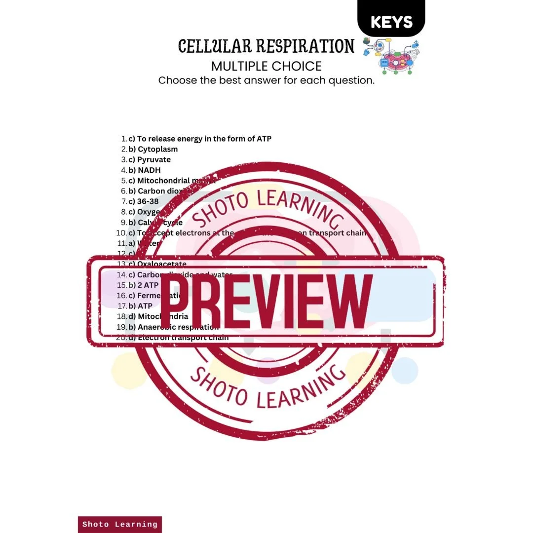 Cellular Respiration Label Worksheet | Word Box & Answer Key