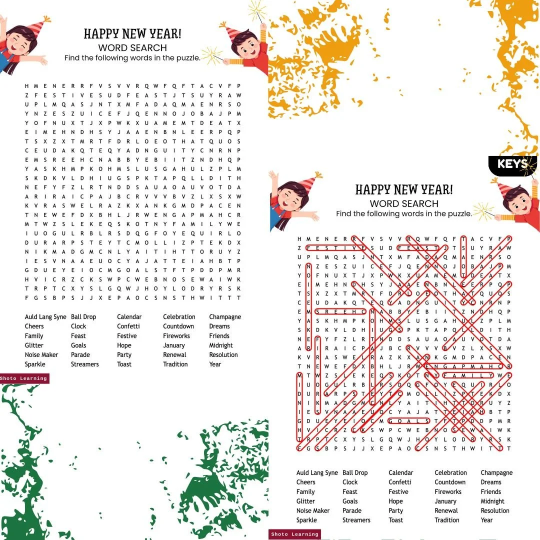 New Year Word Scramble - Festive Puzzle with Answers