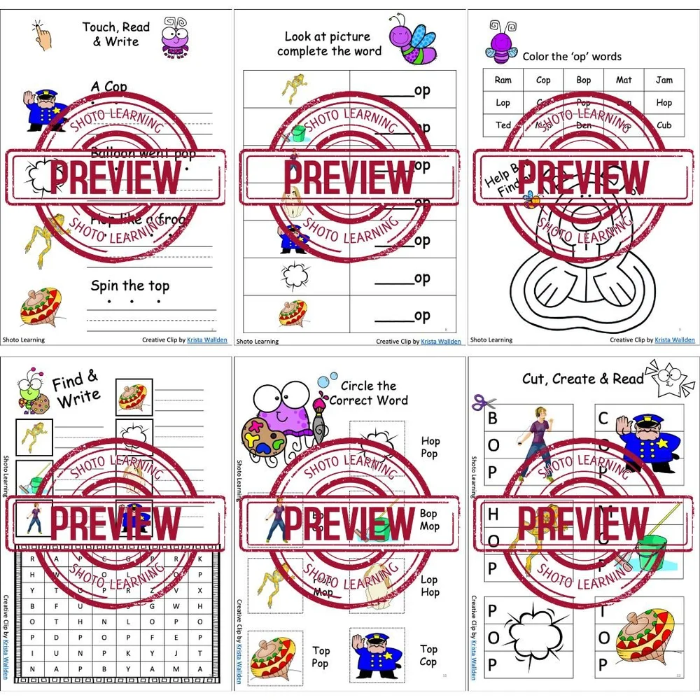 EG Word Family CVC Blend Worksheets – 10 Activities