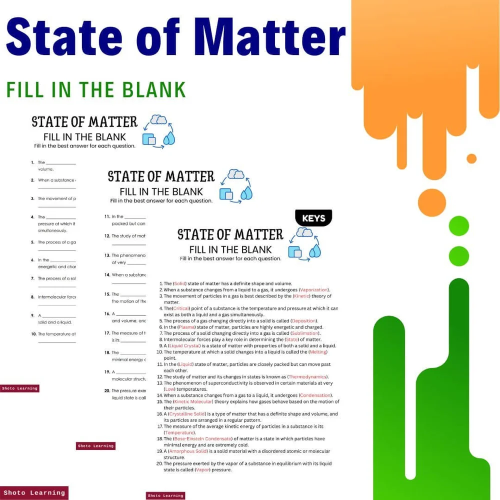 States of Matter Worksheet: Fill in the Blank Science Fun