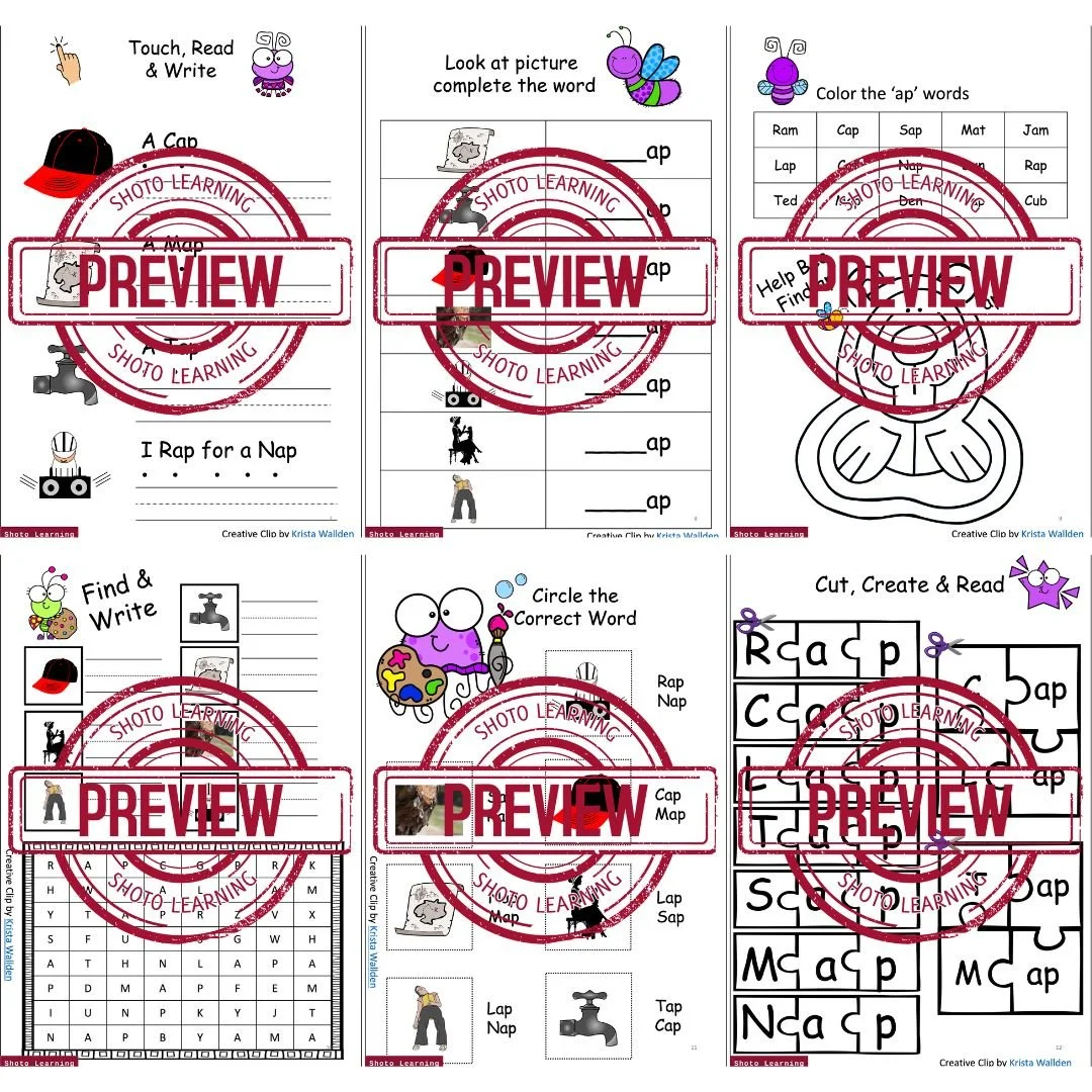 EG Word Family CVC Blend Worksheets – 10 Activities