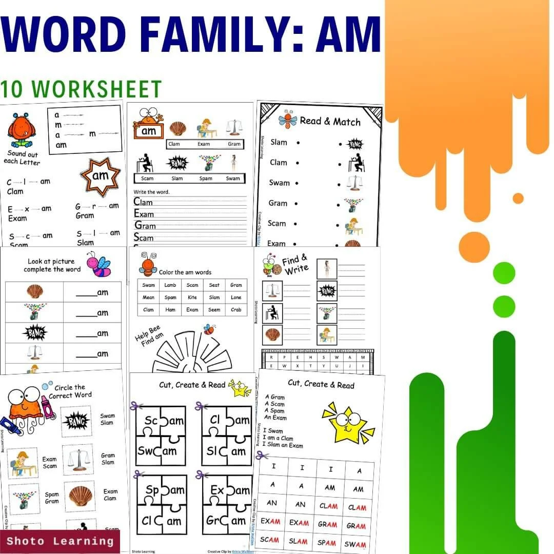AM Word Family CVC Blend Worksheet - Interactive Speaking, Reading ...