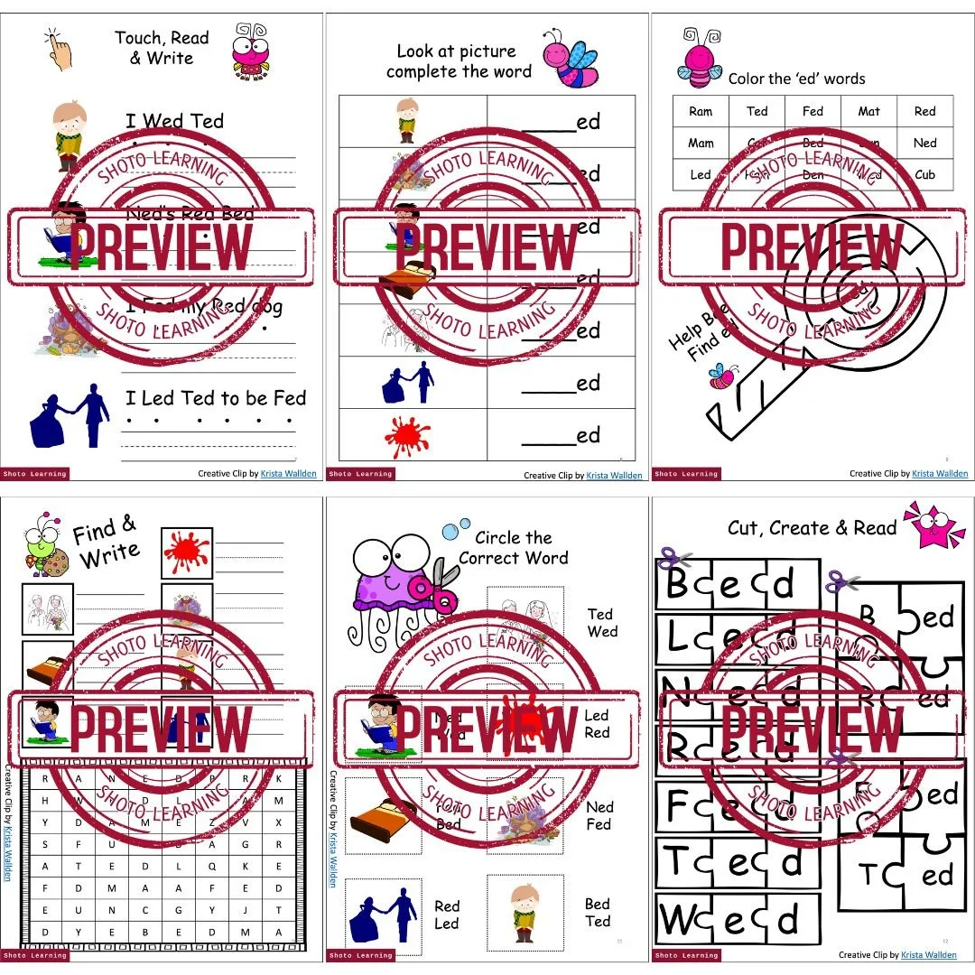 EG Word Family CVC Blend Worksheets – 10 Activities