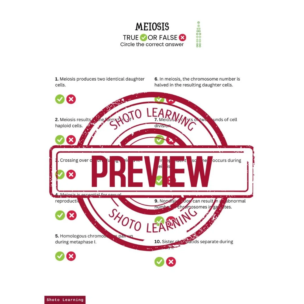Meiosis Multiple Choice Worksheet | 20 Questions & Answer Key