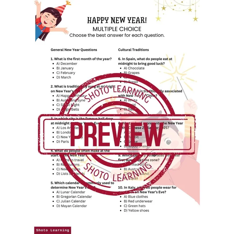 New Year Reading Comprehension Worksheets for Students