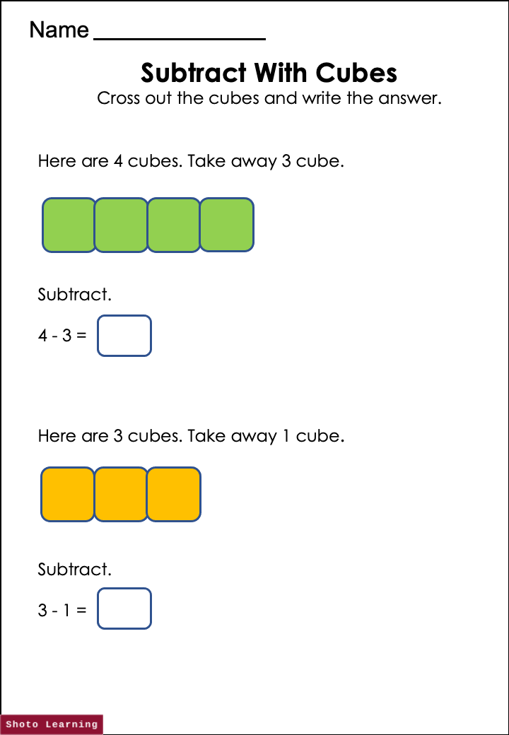 Subtracting up to 5 — Shoto Learning | English | Math | Science Worksheets
