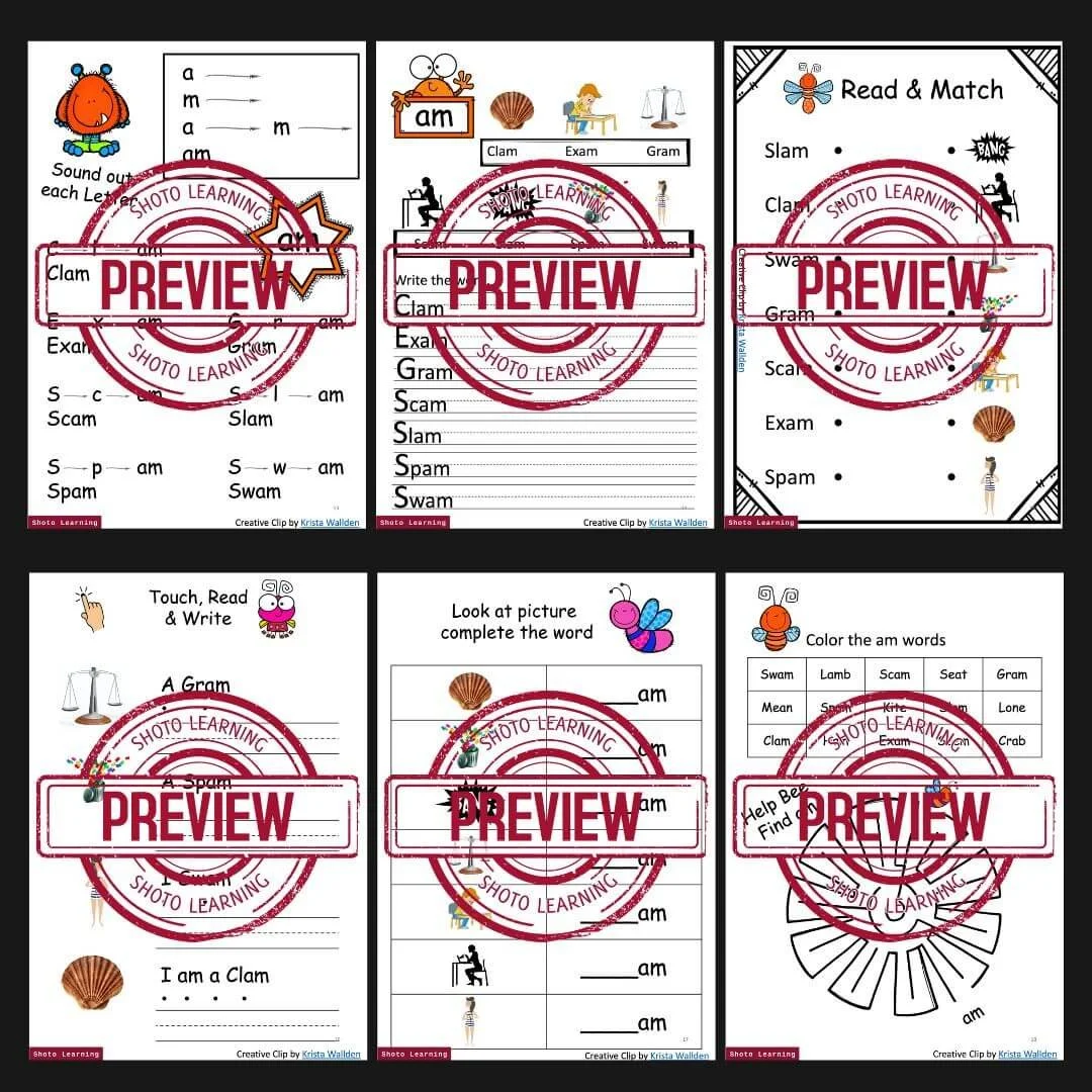 EN Word Family CVC Blend Worksheet Bundle for Speaking, Reading & Writing