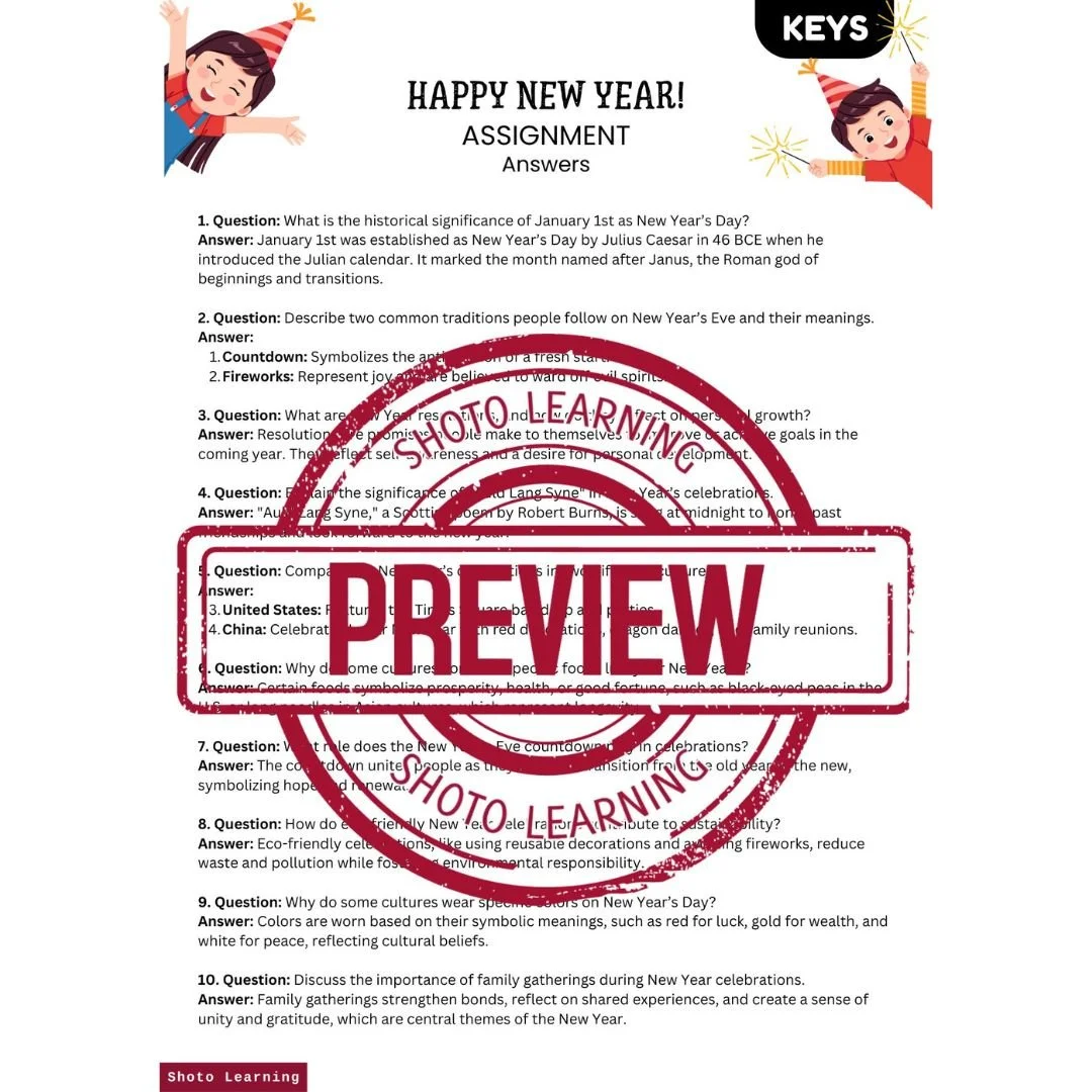 New Year Reading Comprehension Worksheets for Students