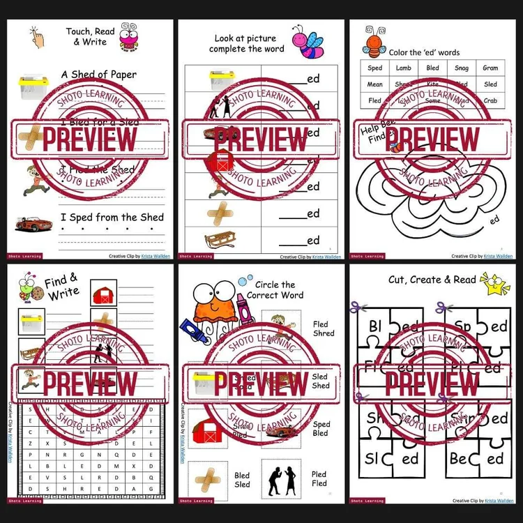 EN Word Family CVC Blend Worksheet Bundle for Speaking, Reading & Writing