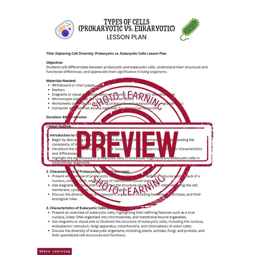 Prokaryotic vs. Eukaryotic Cells Posters – Science PDF