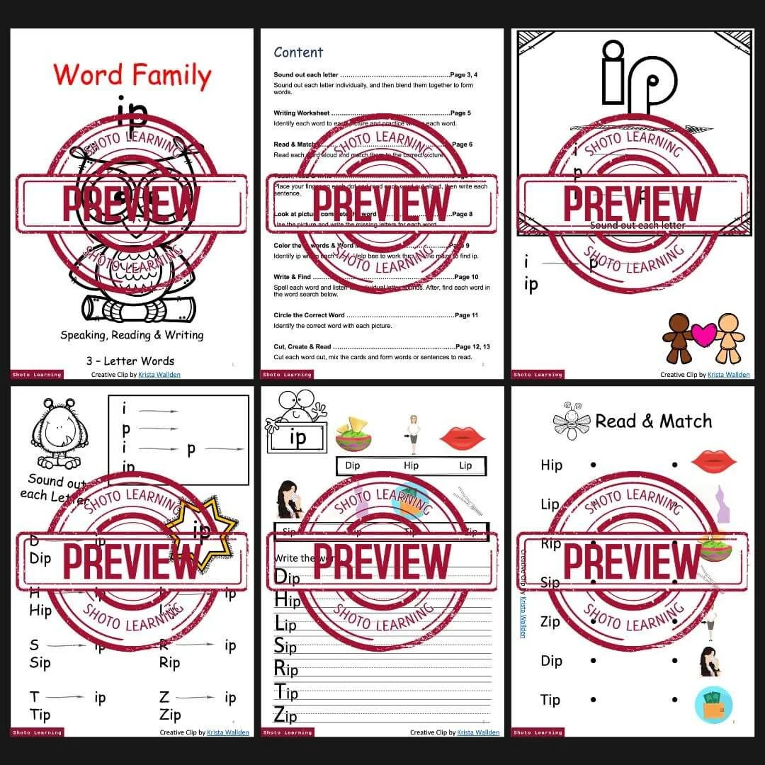 IT Word Family CVC Blend Worksheet Bundle for Speaking, Reading & Writing