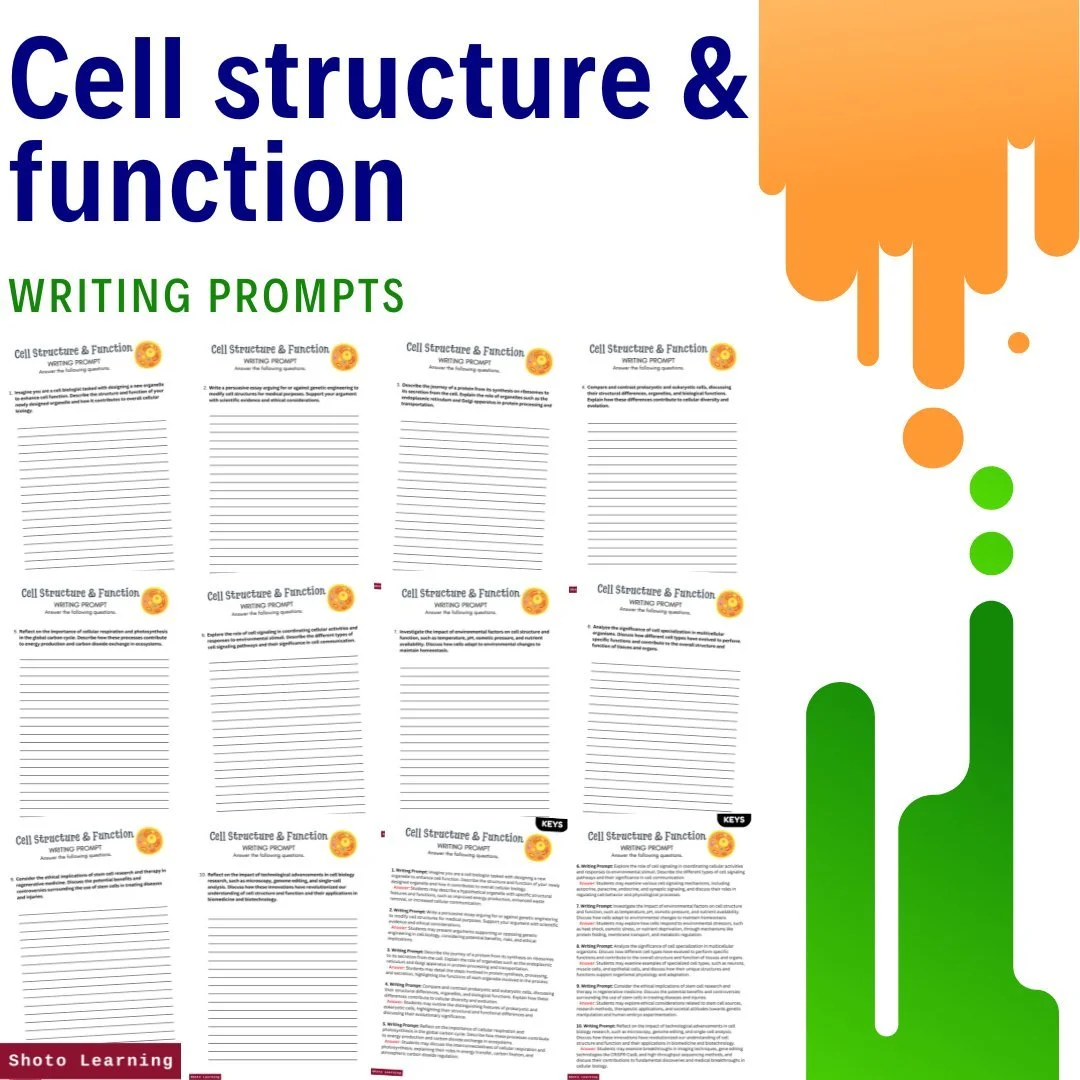 Cell Structure & Function Matching Worksheets: Biology Activity
