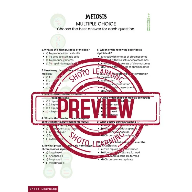 Meiosis Short Questions & Answers Worksheet | 20 Questions PDF