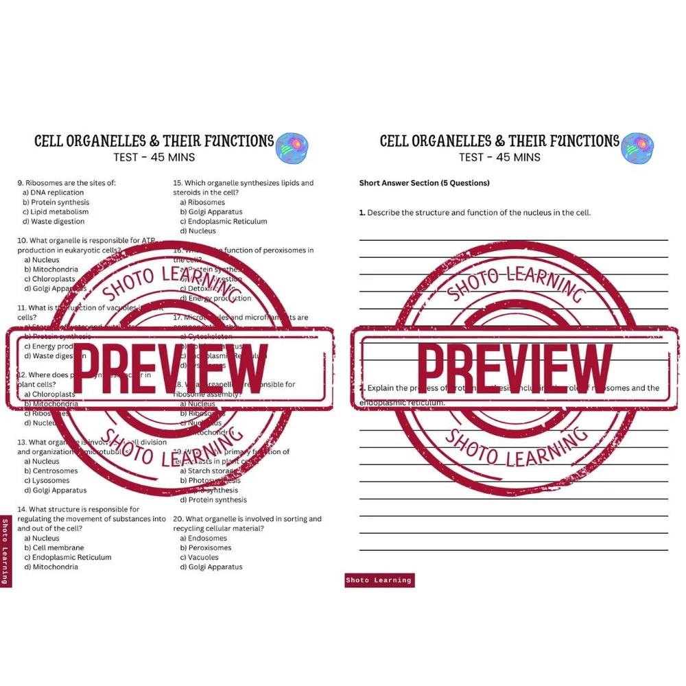 Cell Organelles Matching Worksheet Set | Structure & Function
