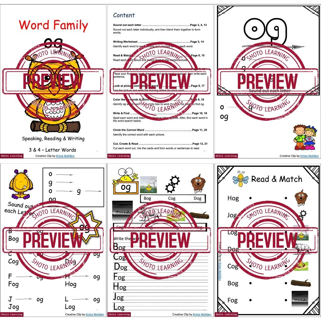 EG Word Family CVC Blend Worksheets – 10 Activities
