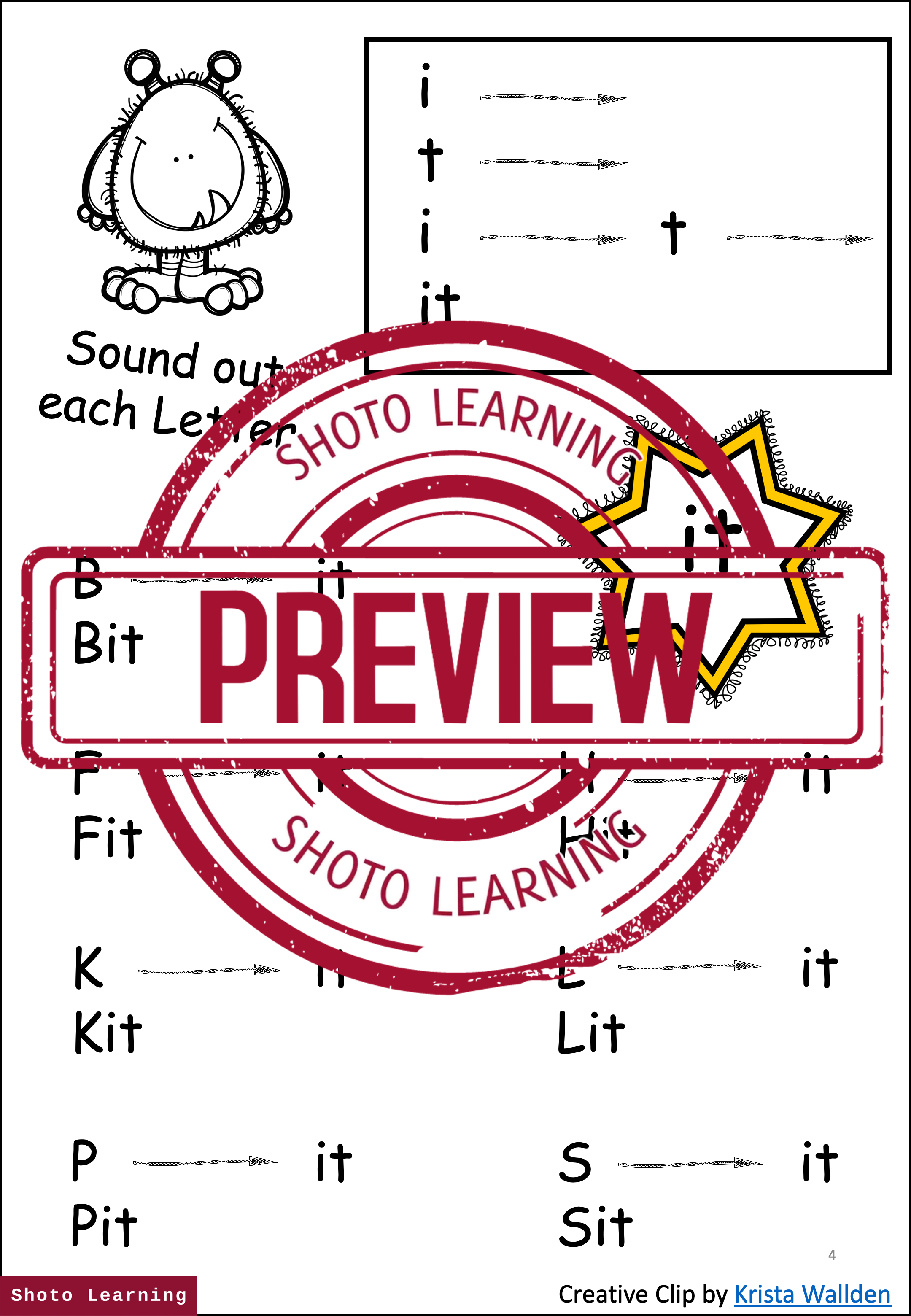 IT Word Family CVC Blend Worksheet Bundle for Speaking, Reading & Writing