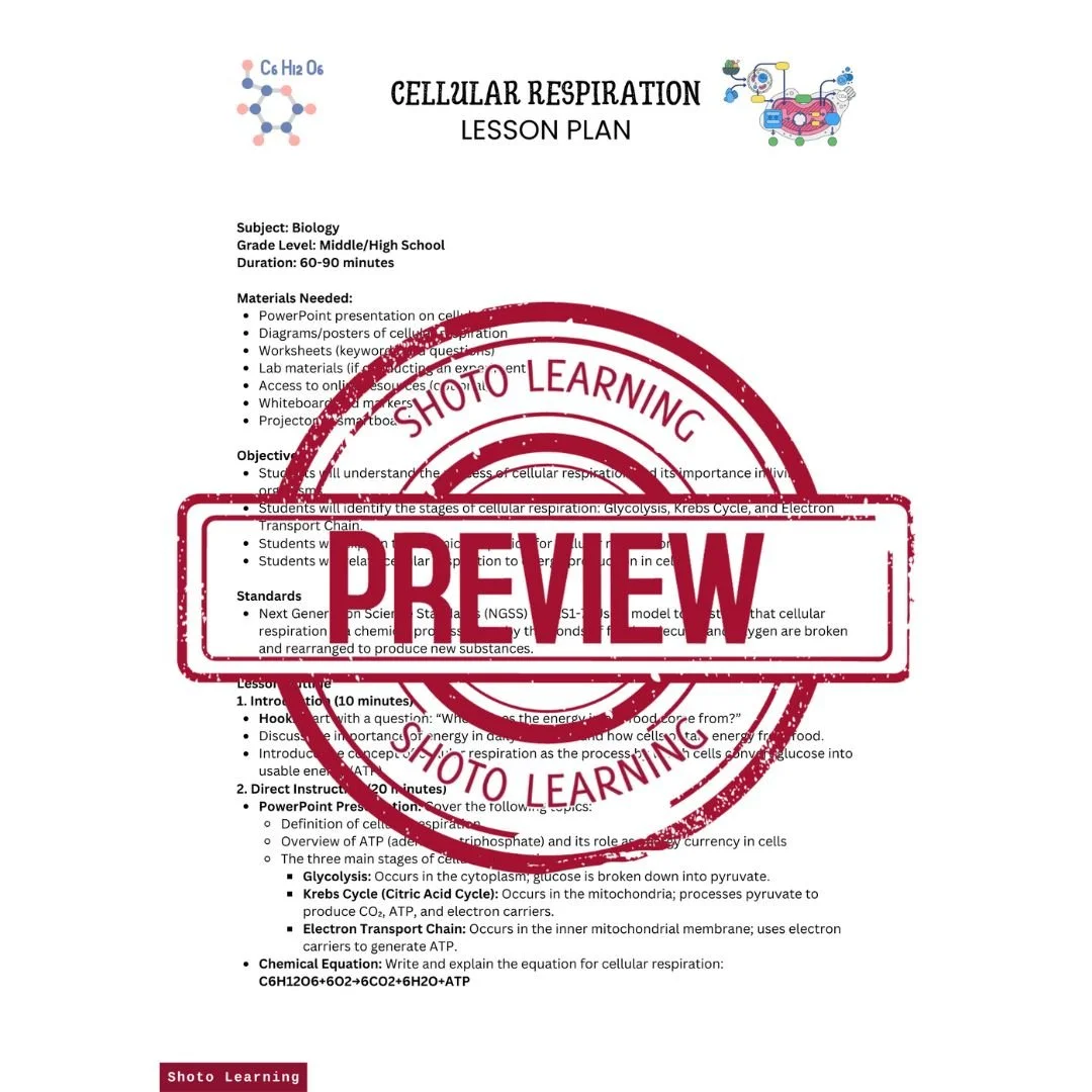 Cellular Respiration Label Worksheet | Word Box & Answer Key