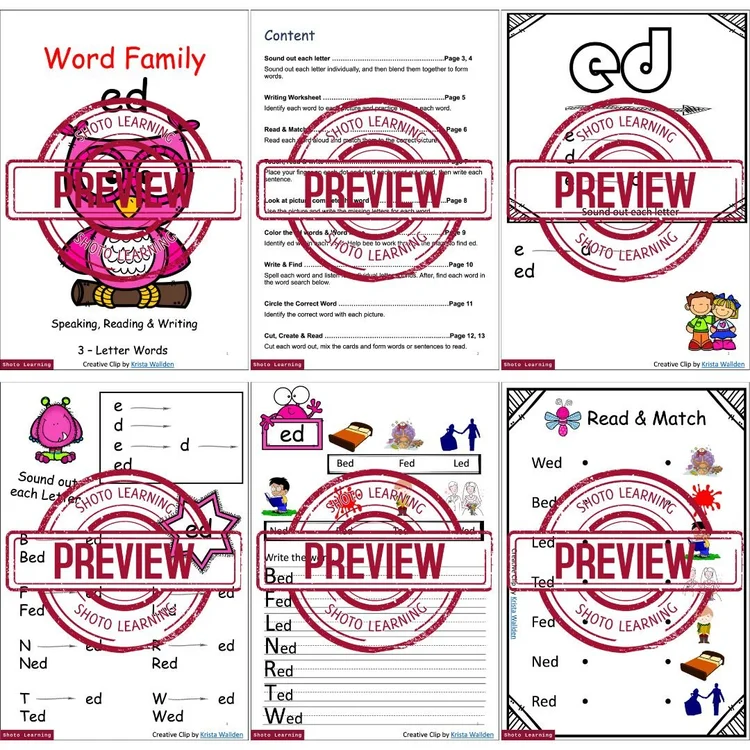 EN Word Family CVC Blend Worksheets – Reading & Writing