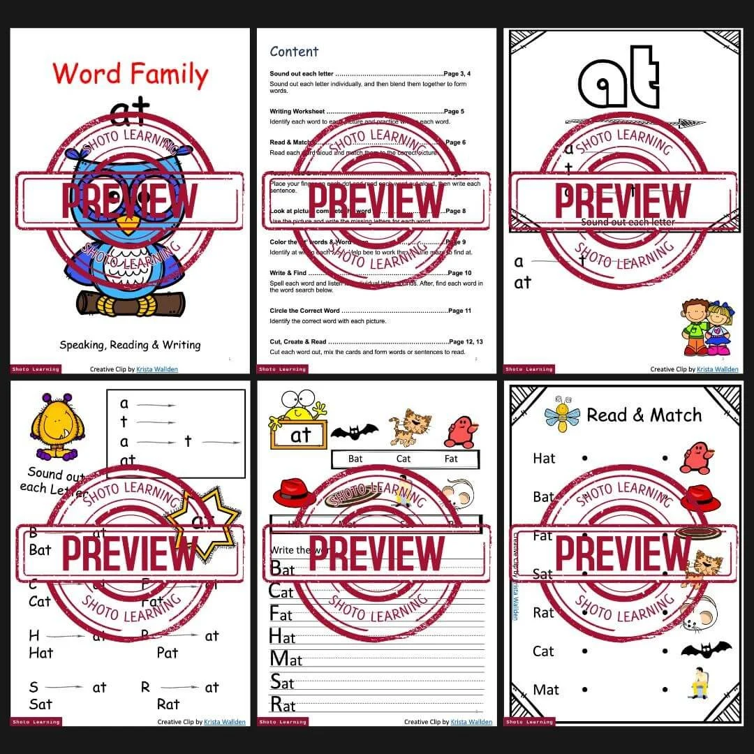 EN Word Family CVC Blend Worksheet Bundle for Speaking, Reading & Writing