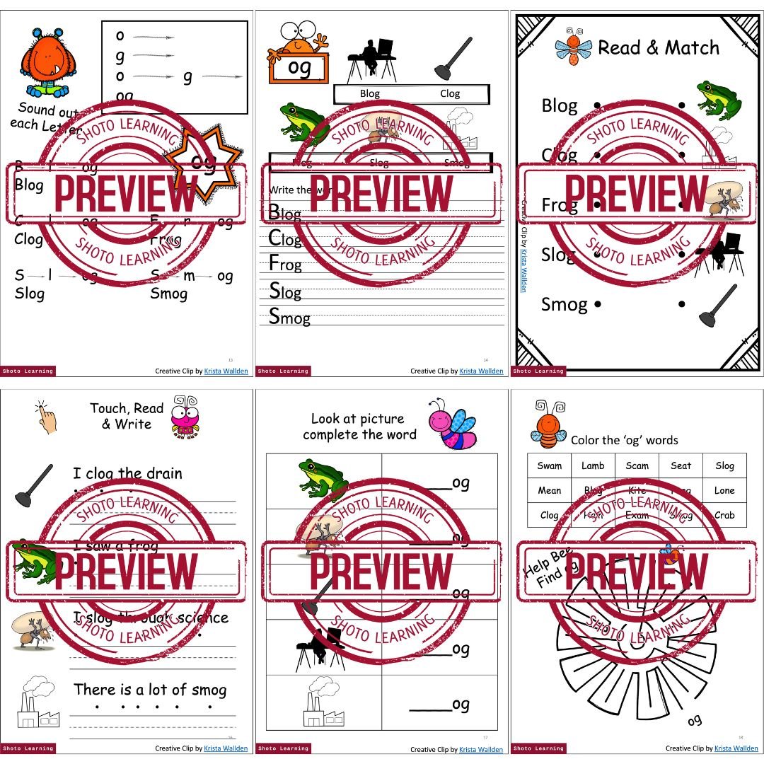 EG Word Family CVC Blend Worksheets – 10 Activities