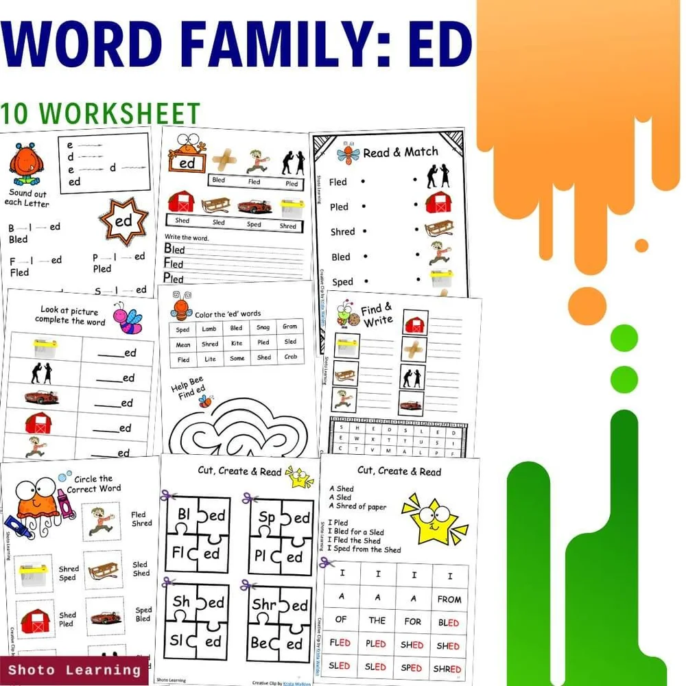 EN Word Family CVC Blend Worksheet Bundle for Speaking, Reading & Writing