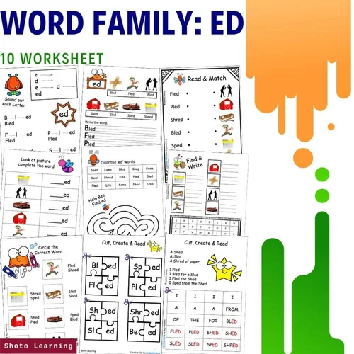 EN Word Family CVC Blend Worksheet Bundle for Speaking, Reading & Writing