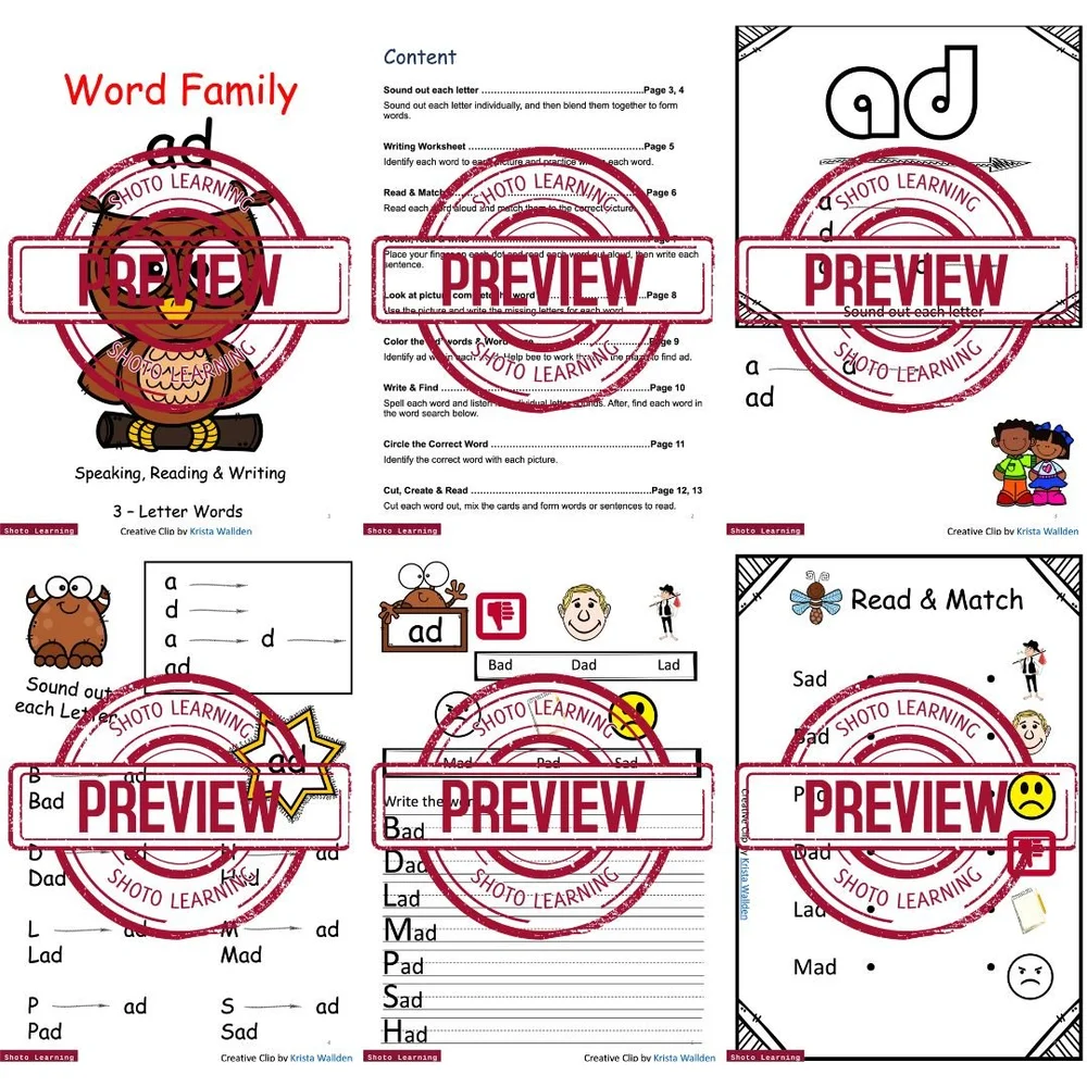 ED Word Family Worksheets & Activities – CVC & Blends