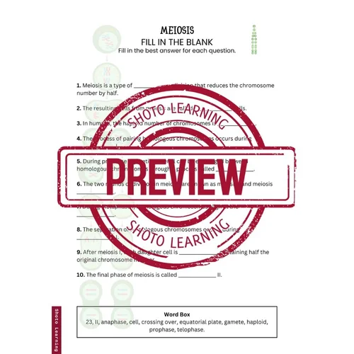 Meiosis Short Questions & Answers Worksheet | 20 Questions PDF