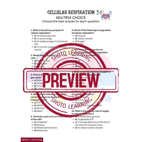 Cellular Respiration Label Worksheet | Word Box & Answer Key