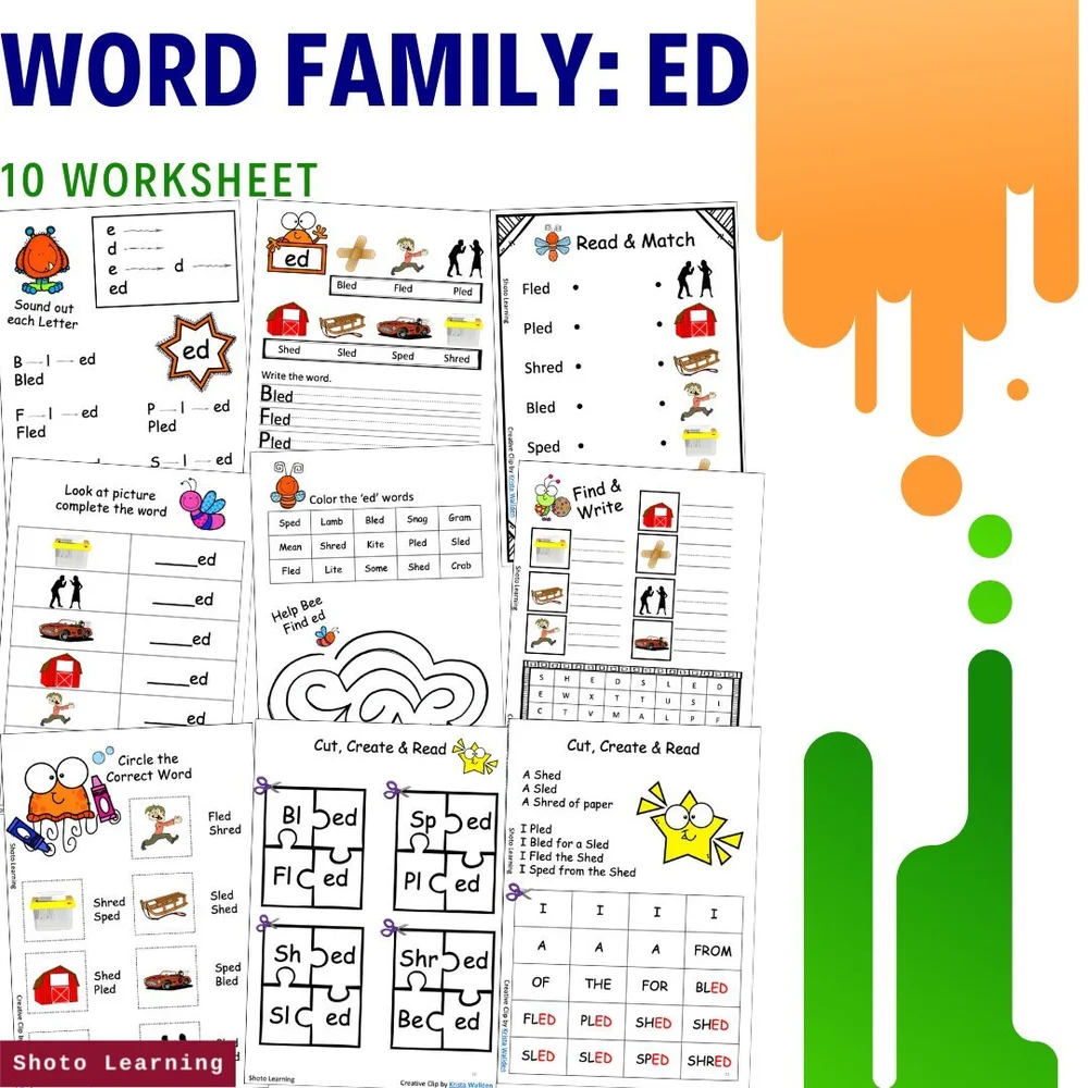 EG Word Family CVC Blend Worksheets – 10 Activities