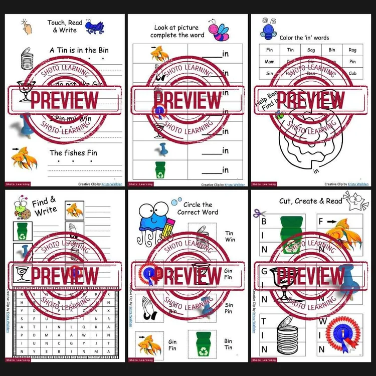 EN Word Family CVC Blend Worksheet Bundle for Speaking, Reading & Writing