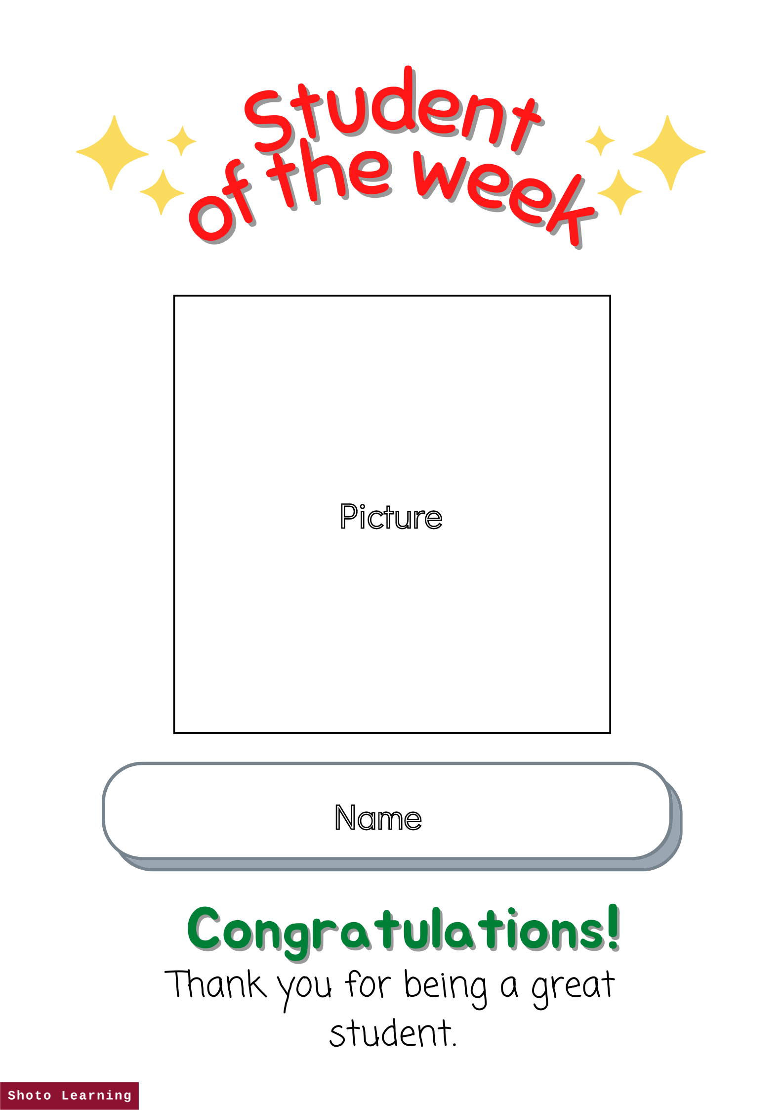 Student of the Week — Shoto Learning | English | Math | Science Worksheets