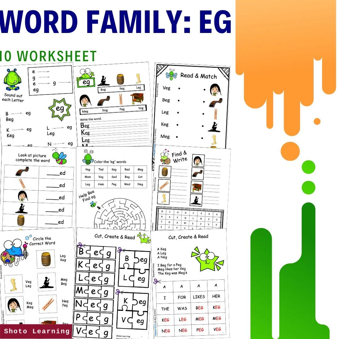 EN Word Family CVC Blend Worksheets – Reading & Writing
