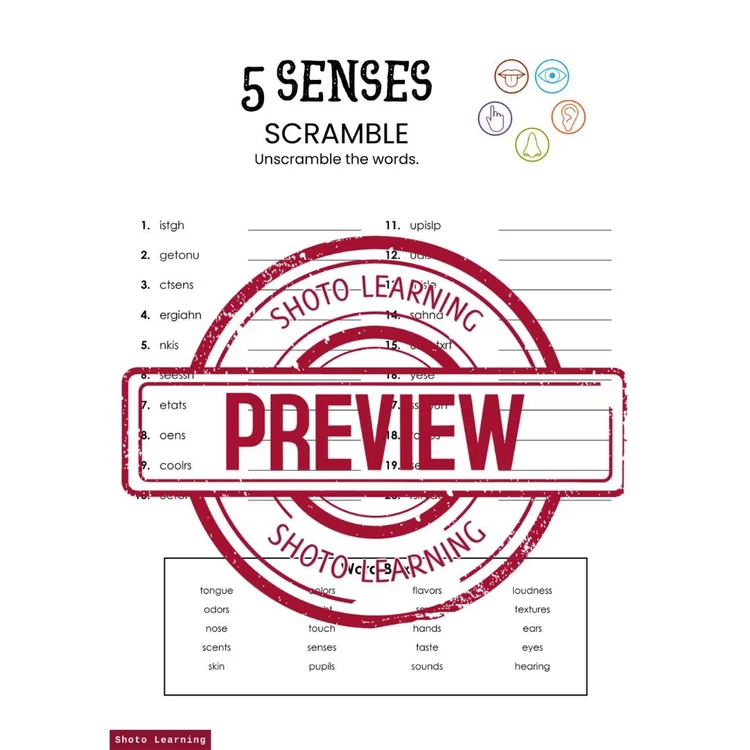 Five Senses Word Search Puzzle - Fun Science Activity for Kids