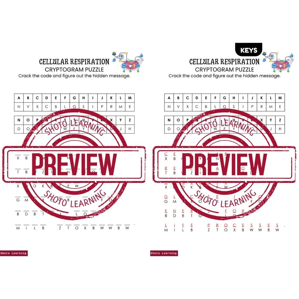 Cellular Respiration Label Worksheet | Word Box & Answer Key