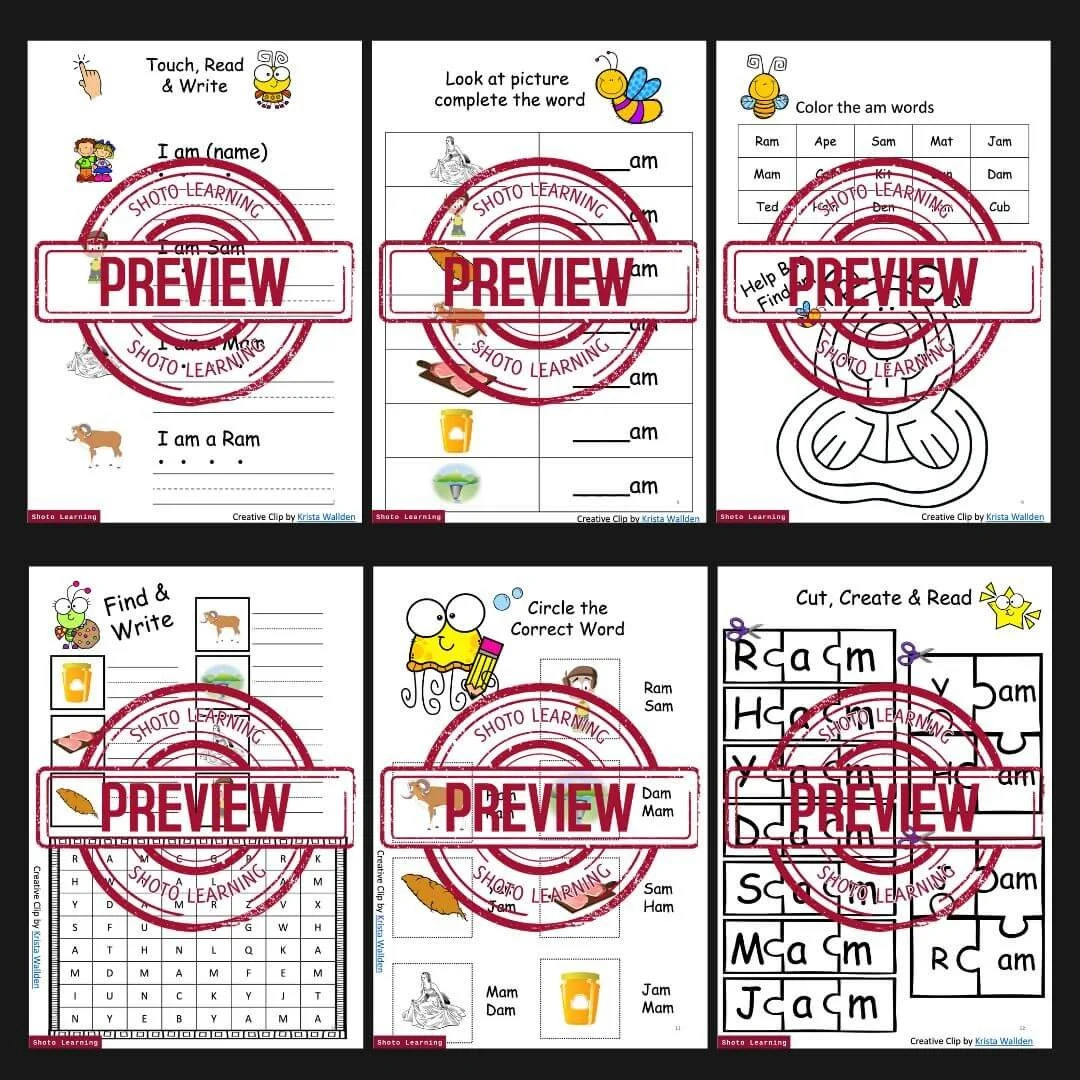EN Word Family CVC Blend Worksheet Bundle for Speaking, Reading & Writing